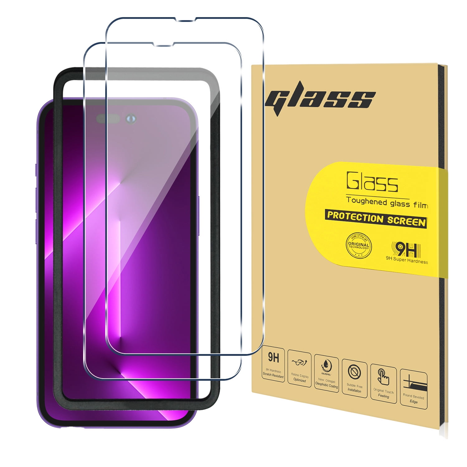 Graflsoa Iphone 14 Pro Max Hd Clear Anti-Fingerprint Tempered Glass Screen Protector (2-Pack) With Easy Installation Kit
