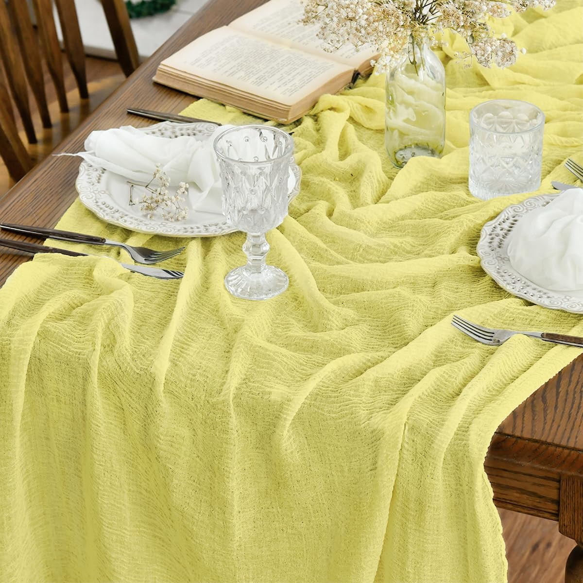 Click here for Artoid Mode Boho Light Yellow Gauze Wedding Table... prices
