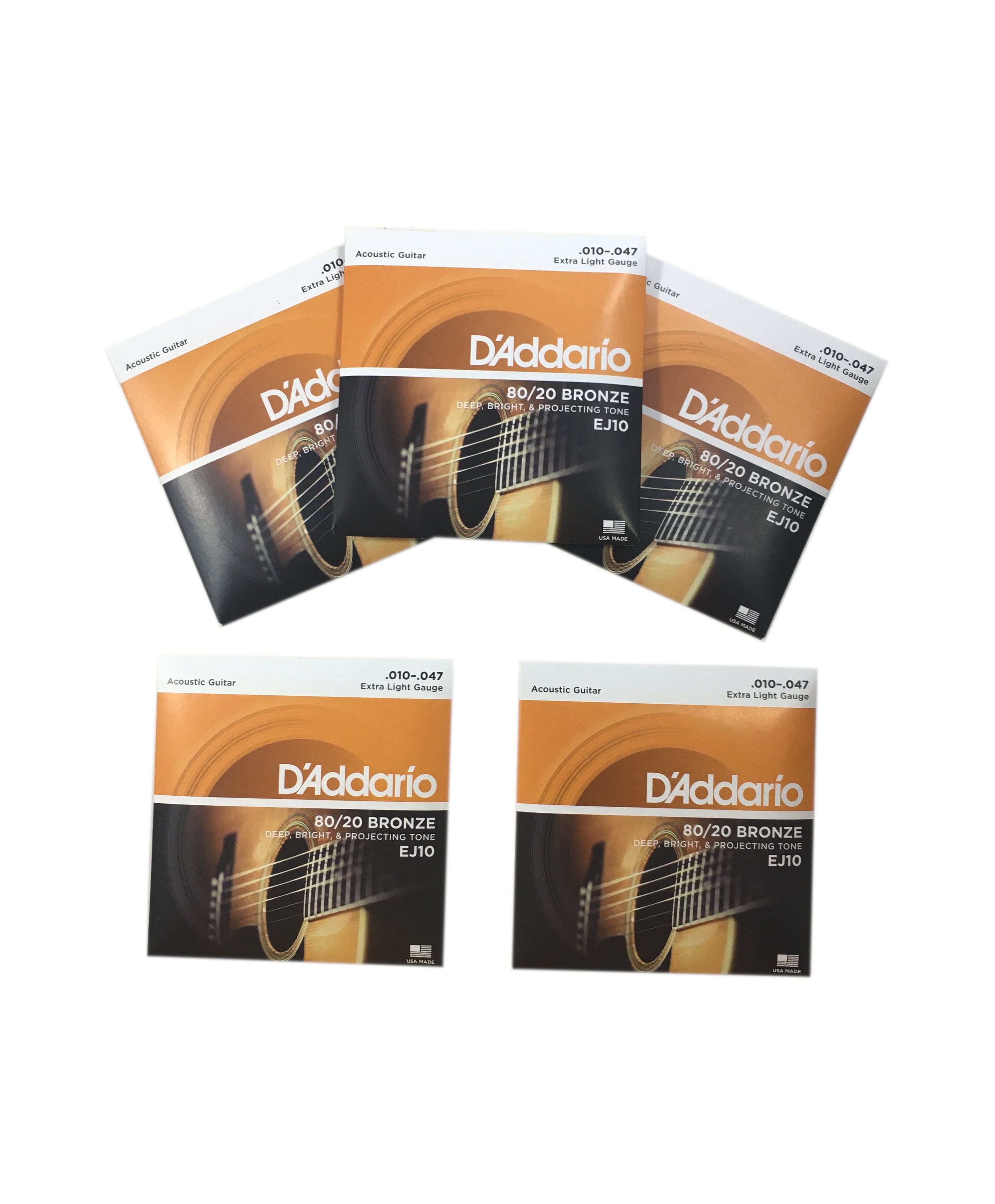 D'Addario Guitar Strings 5-Pack EJ10 Acoustic Extra Light 80/20 Bronze ...