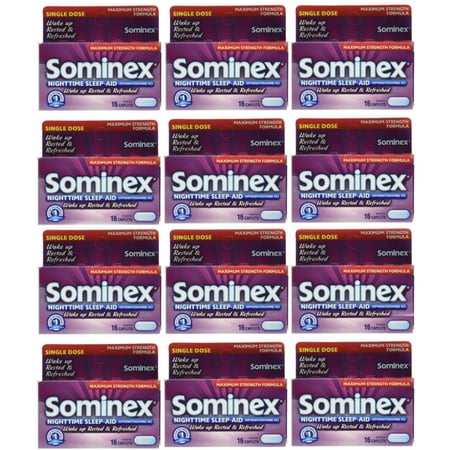 12 Pack Sominex Nighttime Sleep-Aid Maximum Strength 16 Caplets Each ...