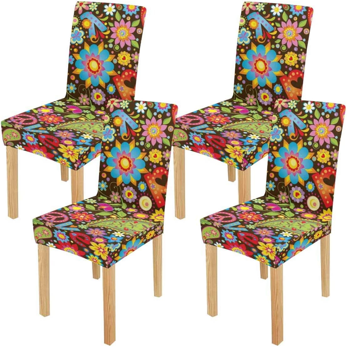 KXMDXA Funny Hippie Peace Sign Paisley Flowers Stretch Chair Cover ...