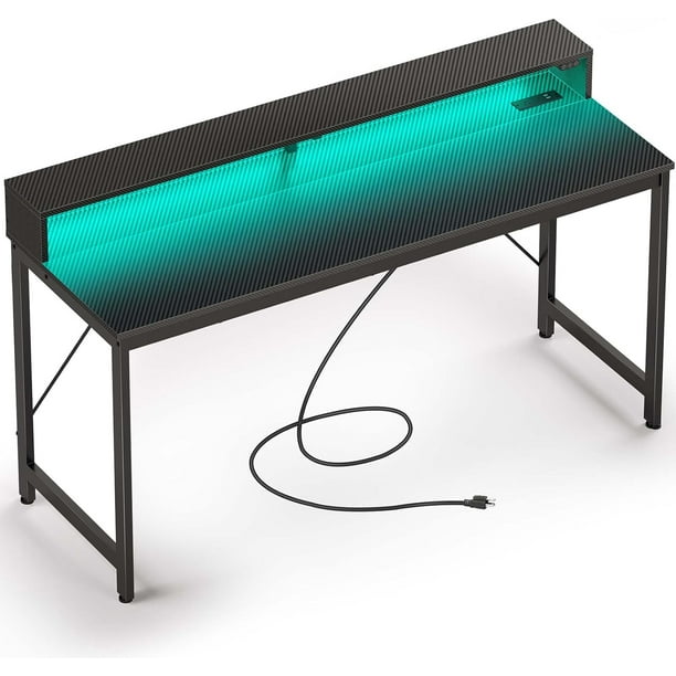 Computer Desk 59" with LED Lights & Power Outlets, Home Office Desk ...