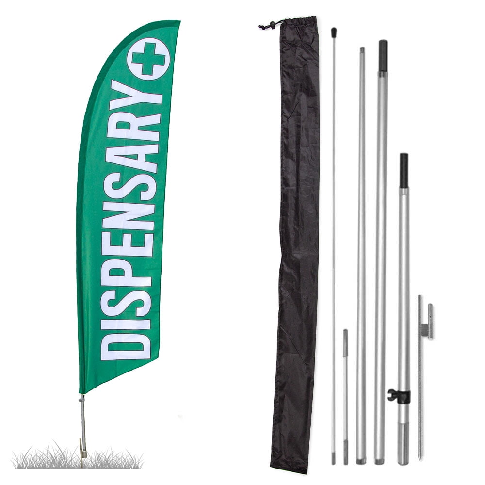 Vispronet Premium Dispensary Feather Flag, 13ft Flag Pole Kit with ...