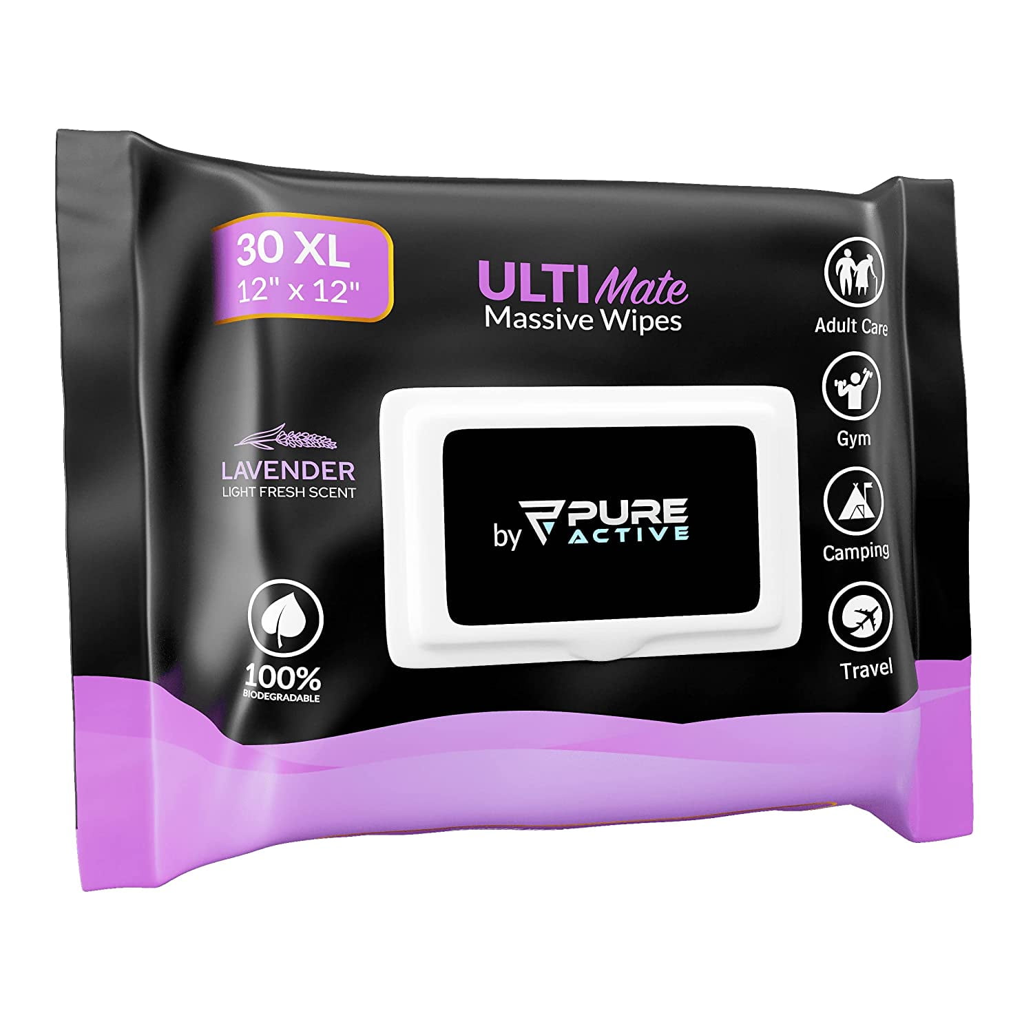 Pure Active Women's Showerless Body Wipes - 30 XL 12"x12" Lavender ...