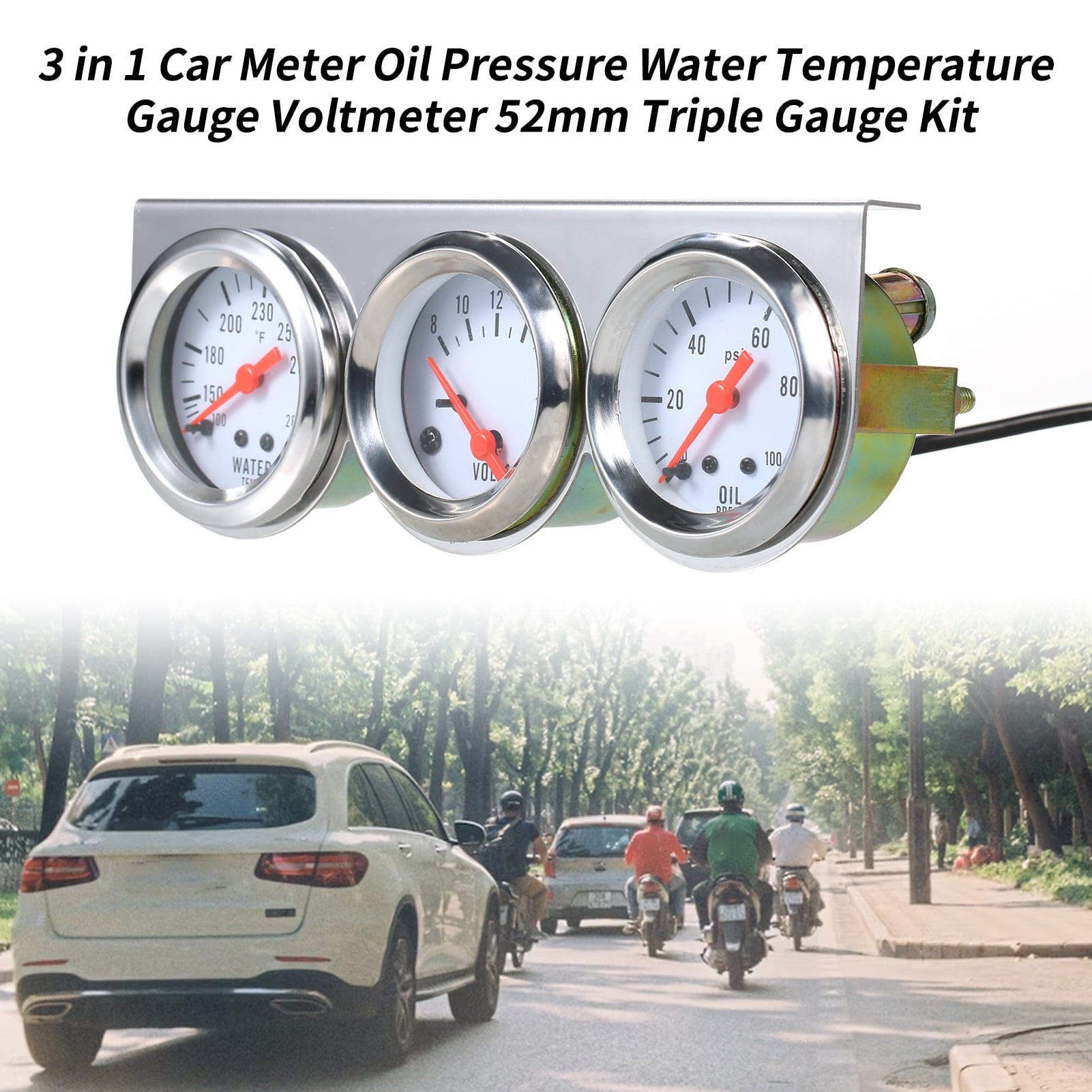 Htovila 3 in 1 Car Meter Oil Pressure Fahrenheit Gauge Voltmeter 52mm ...
