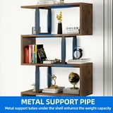 DEXTRUS 5-Tier Wooden S-Shaped Bookshelf, Geometric Modern Display ...