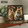 8-inch 2D flat "Cute Rabbits" wooden framed painting, easy to install ...