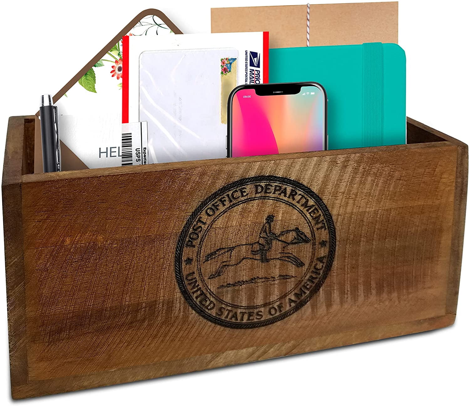 Farmhouse Mail Organizer For Countertop Wooden Rustic Mail Holder For ...