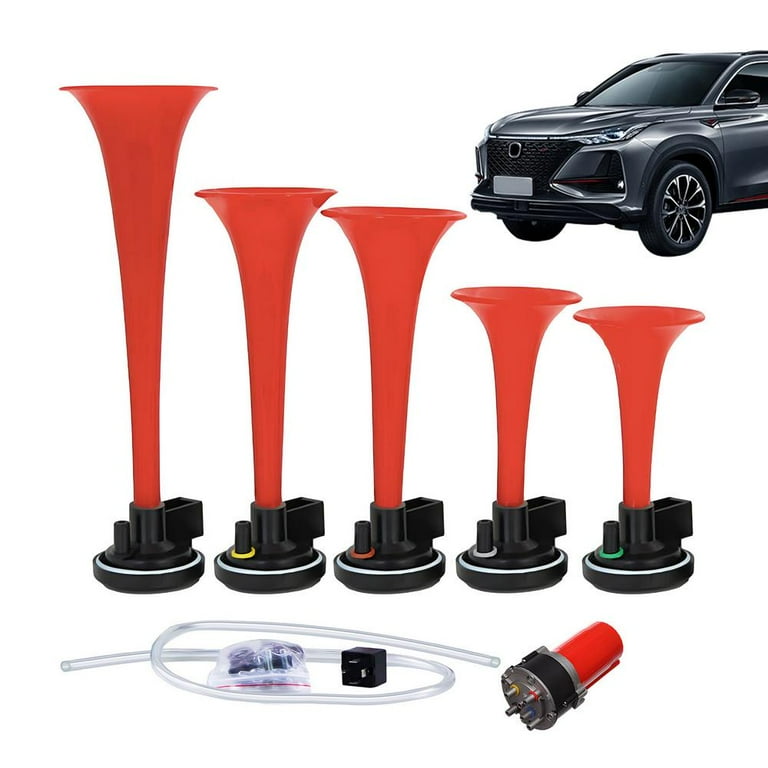 ToHu Tube Music Air Horn Electric 5 Tubes Car Horn Music Horn Air Horn 12v Speaker Super Loud Sound Air Horn Truck Horn Modification Kit for Car Truck