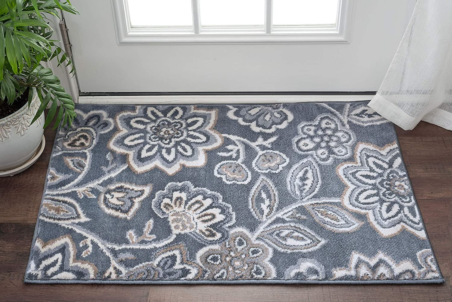 Emmalyn Transitional Floral Gray Scatter Mat CPDD , 2' x 3' Grey 2 ft x ...