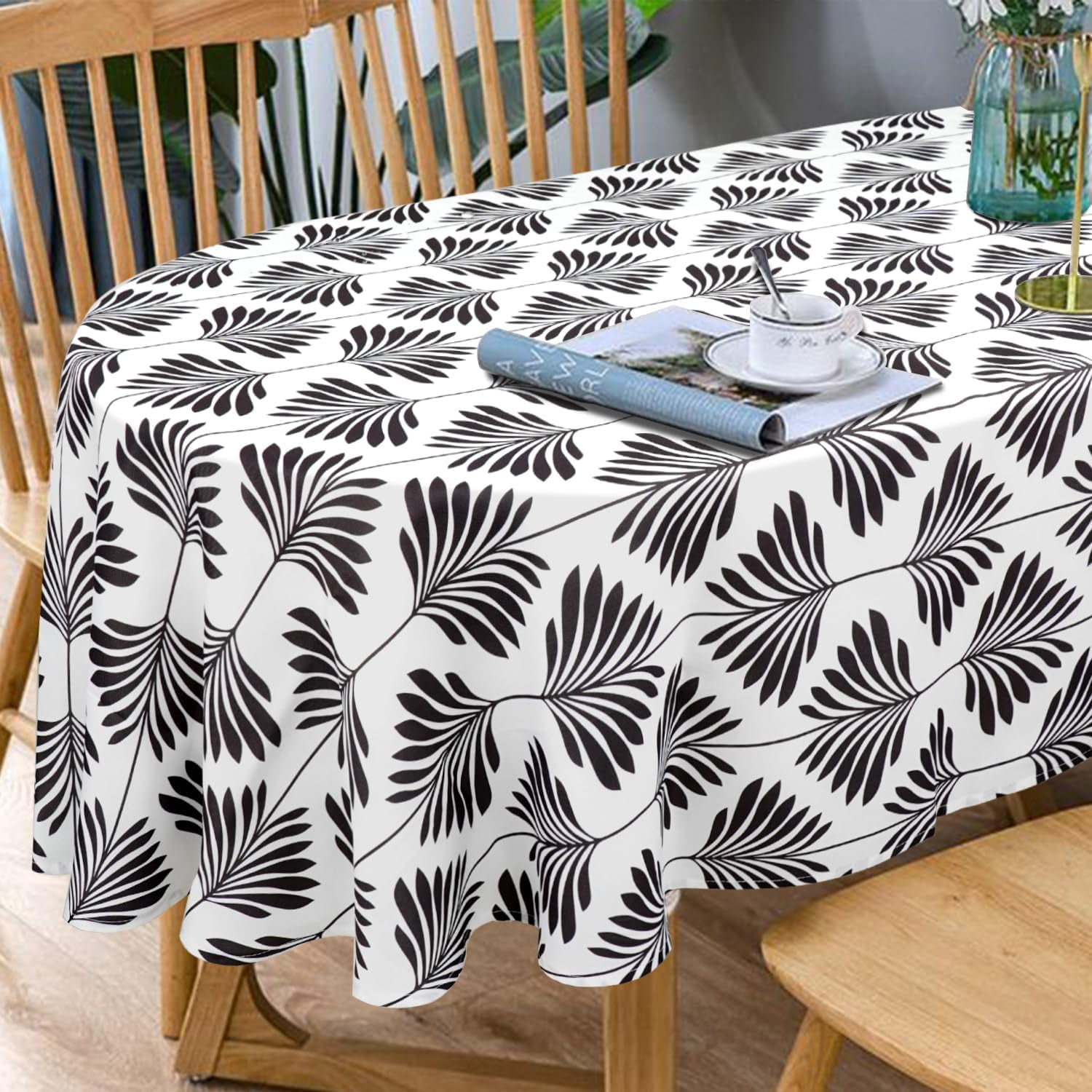 Oval Tablecloth, Modern Palm Leaves Table Cloth 54 x 72 inch, Indoor ...