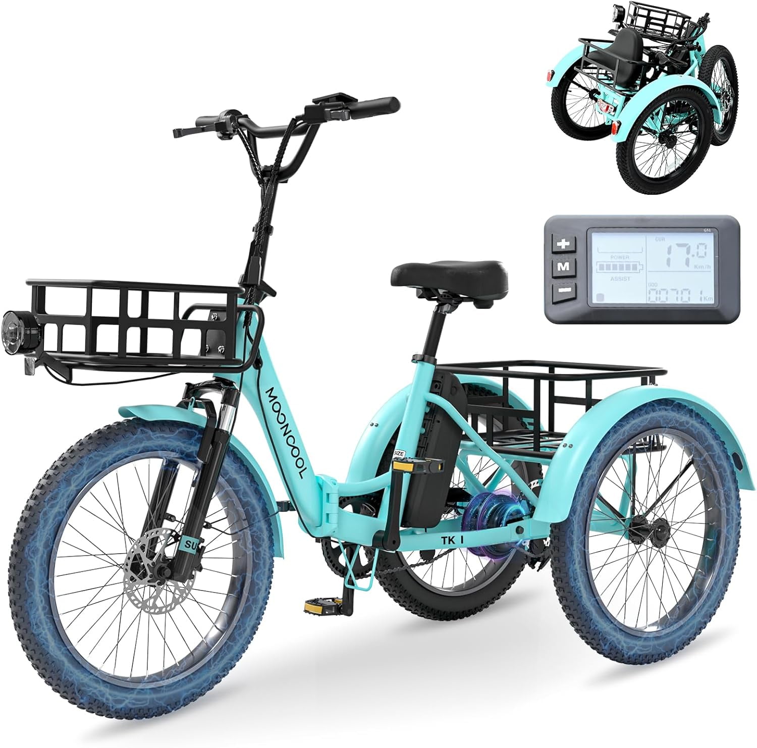 MOONCOOL 20" Folding 3 Wheel Electric Tricycle for Adults, Foldable ...