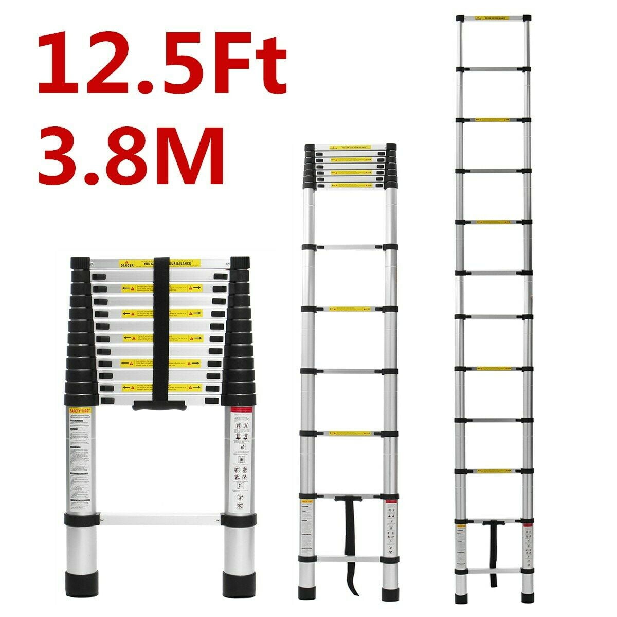 16.5Ft/12.5Ft/10.5ft Aluminum Thicken Ladder,Bowoshen Non-Slip Folding ...