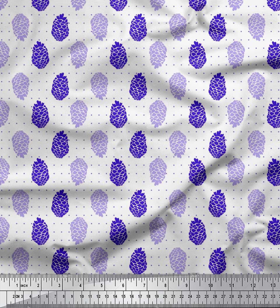 Soimoi Blue polyester Crepe Fabric Dot & polyester Fruits Print Fabric ...