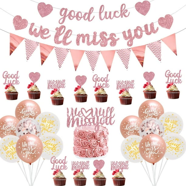 We Will Miss You Banner Decorations Rose Gold Good Luck Banner Party Decorations Triangle Flag ...