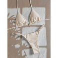 Apricot Solid Color Triangle Top Thong Bikini Set With Metal Pendant ...