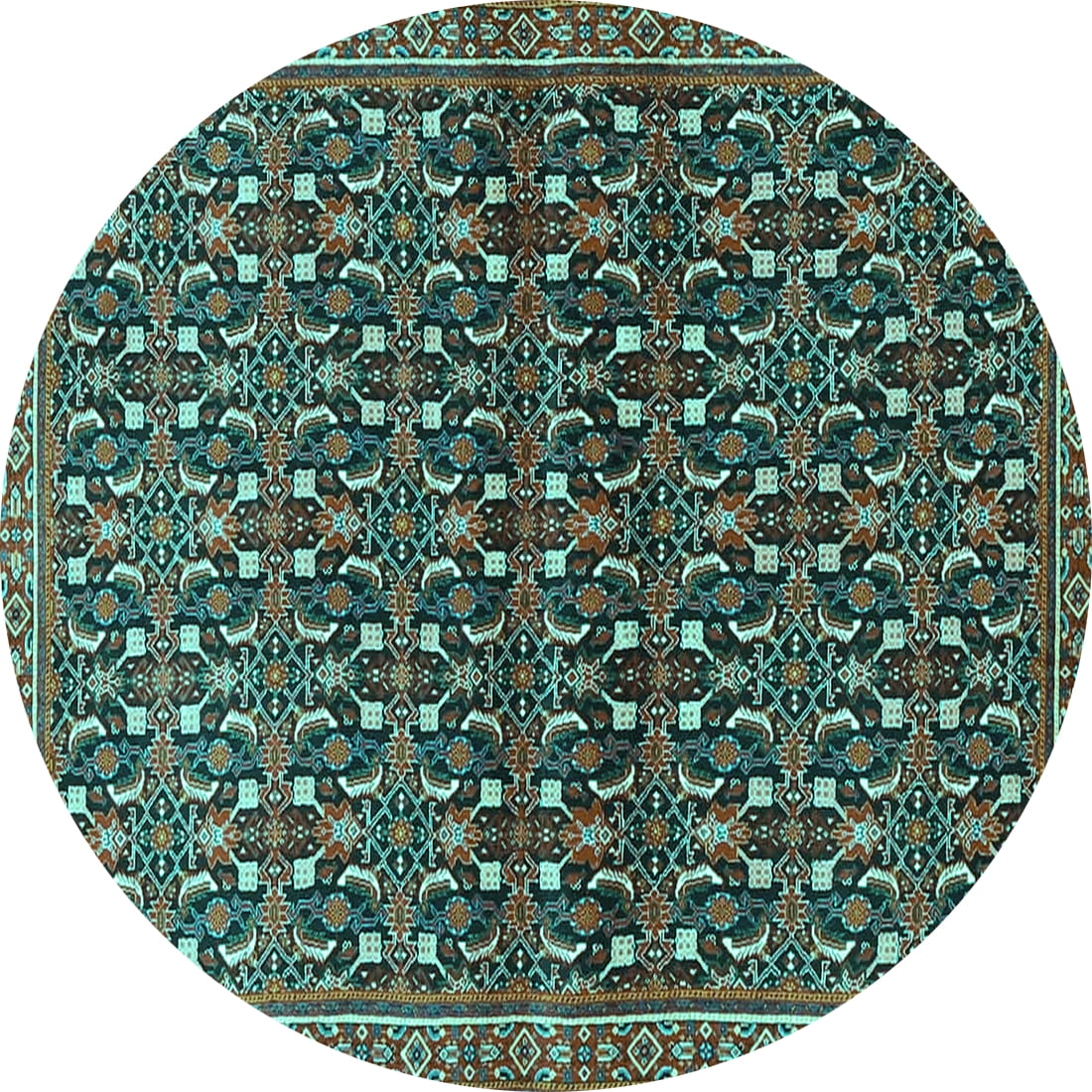 Ahgly Company Machine Washable Indoor Round Persian Turquoise Blue ...