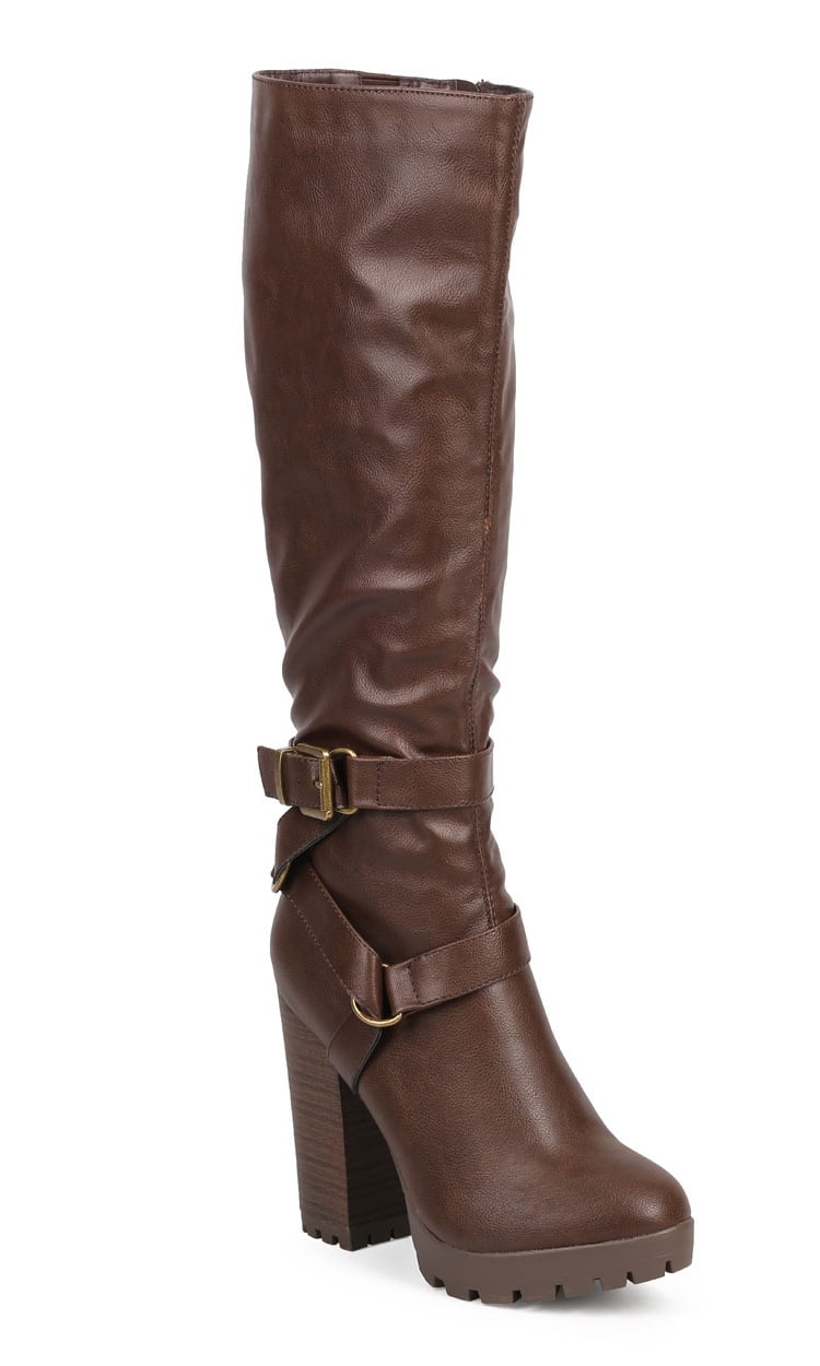 New Women Breckelles Celine-14 Leatherette Knee High Strap Riding ...