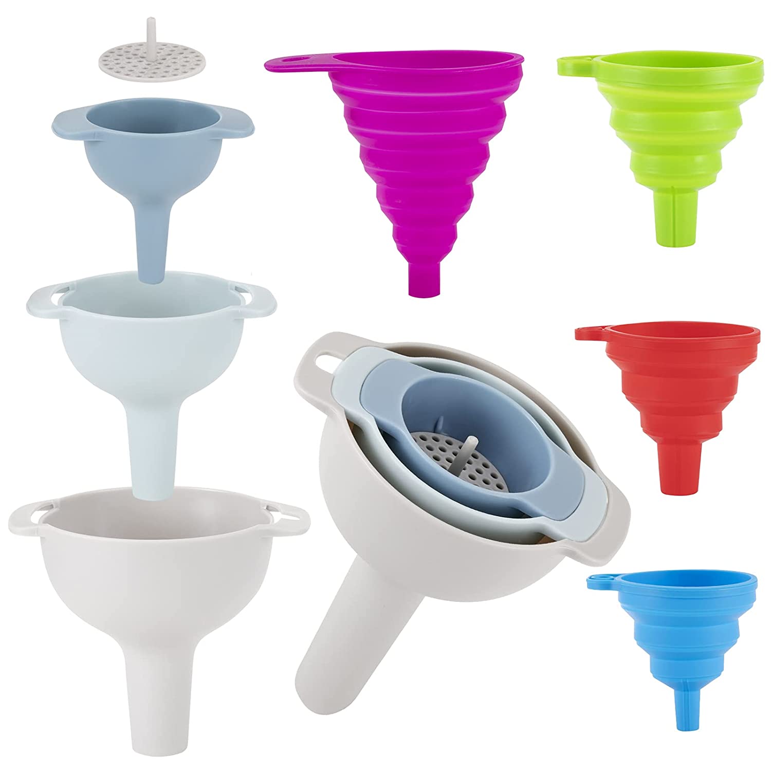 Kitchen Funnel Set of 7, Plastic Funnel Set of 3 with Detachable ...