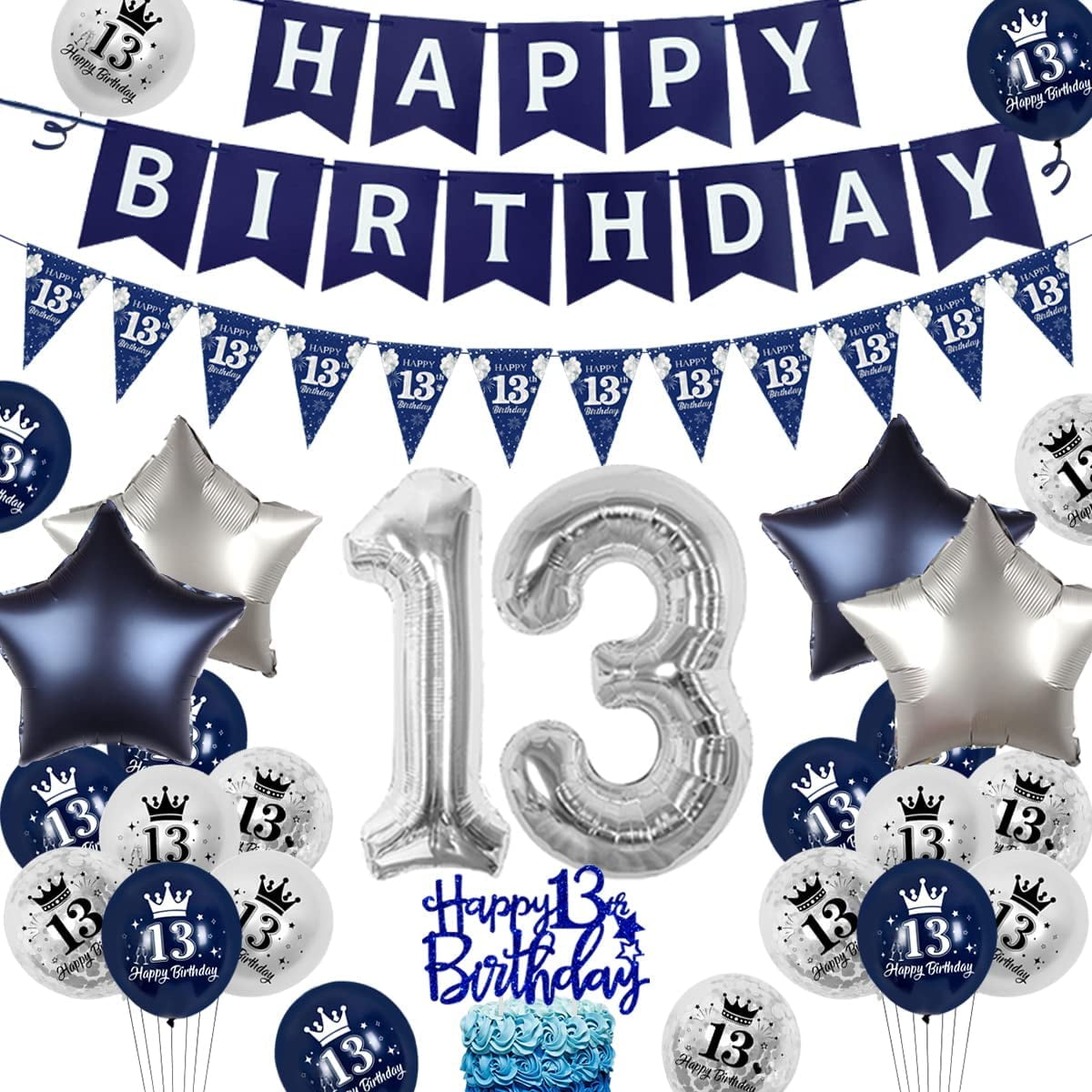 Navy Blue Silver 13th Birthday Decorations for Boys Girls Official ...