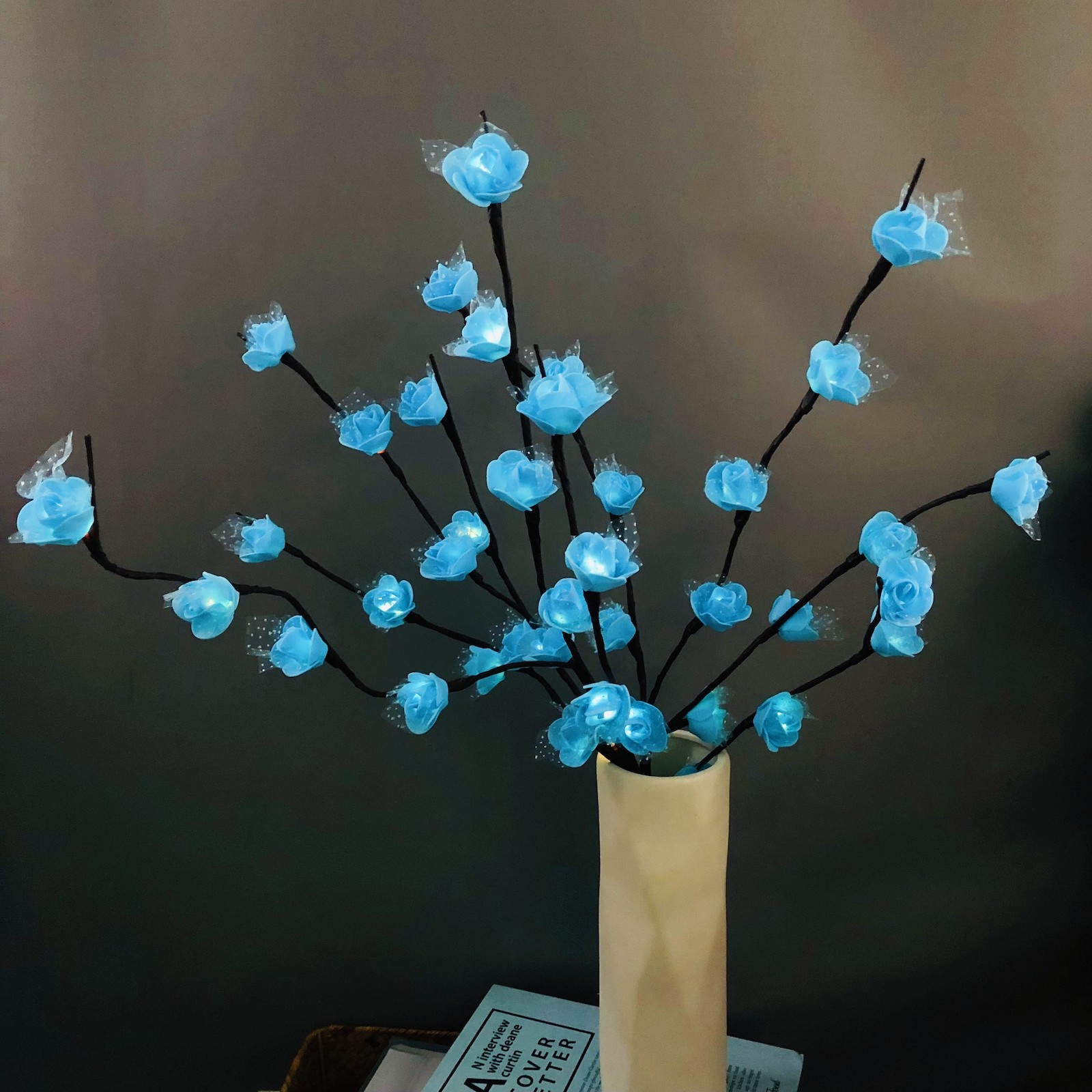 2 Pack Artificial Flower Branches Lights,Lace Rose Decorative Tree ...