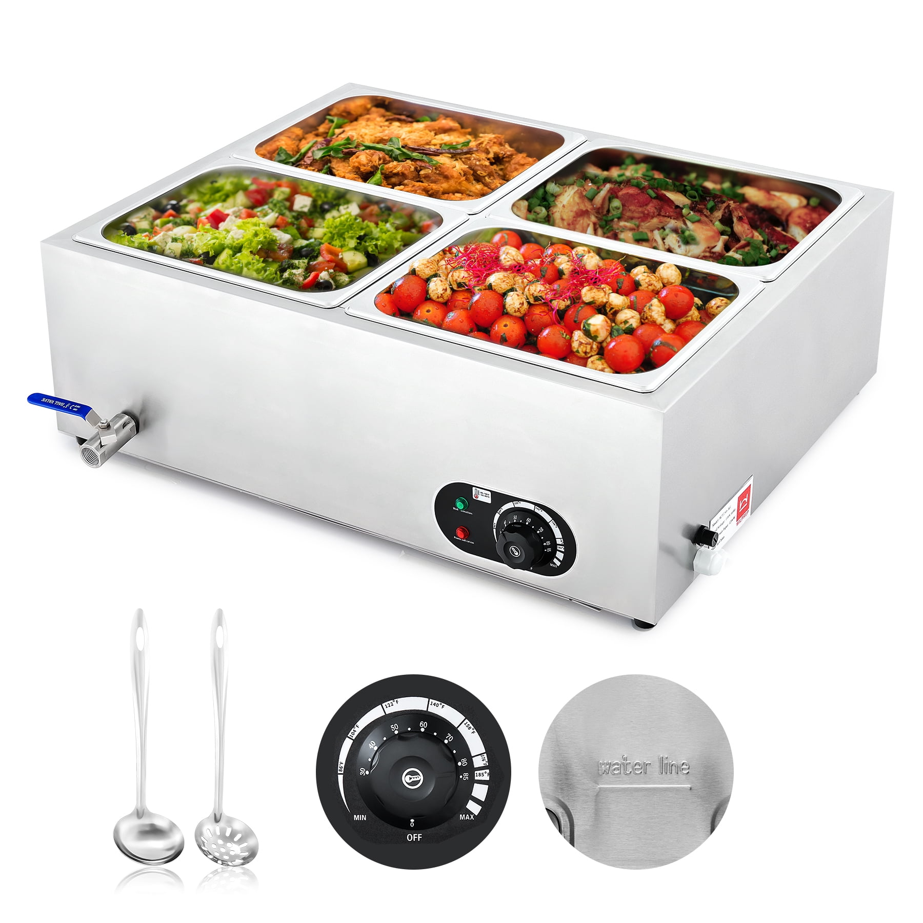 Wilprep 4 Pan Food Warmer for Parties Hotels Restaurants 1/2 Buffet ...