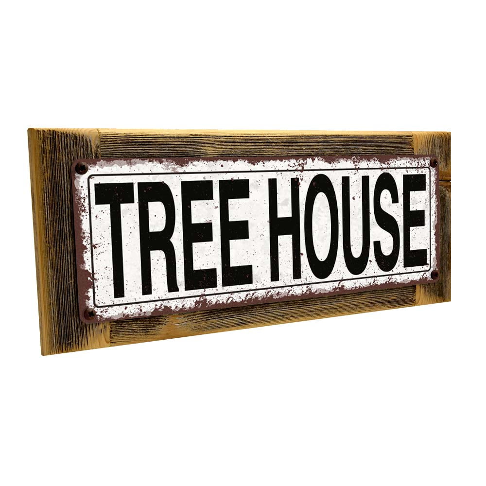 Framed Tree House 4"x12" Metal Sign, Wall Décor for Porch, Patio, and ...