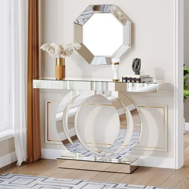 Tribesigns 43'' Modern Silver Mirrored Console Table with O-Base for ...