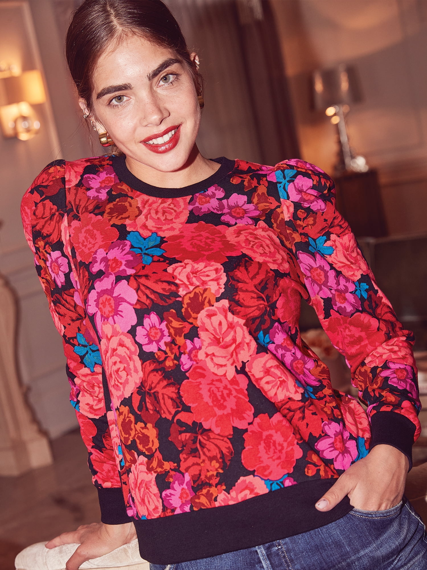 The Get Women's Puff Sleeve Sweatshirt - Walmart.com