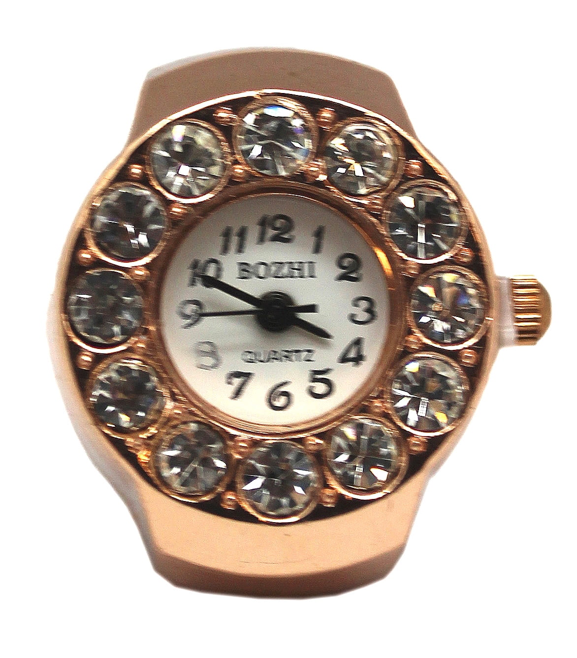 Copper Colored Ring Watch w/White Dial and Encircled Rhienstones ...