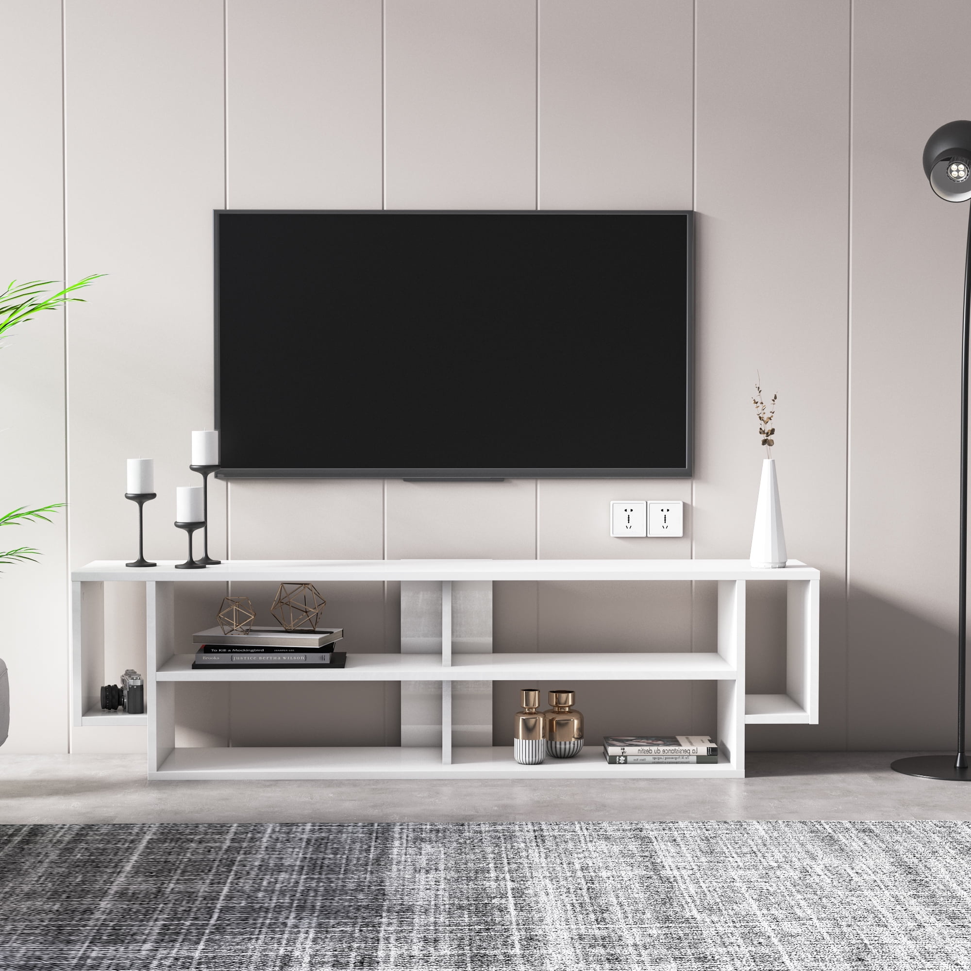 MinimaDecor Marconi TV Stand for 65 inch TVs, 59 inch, Glossy White ...