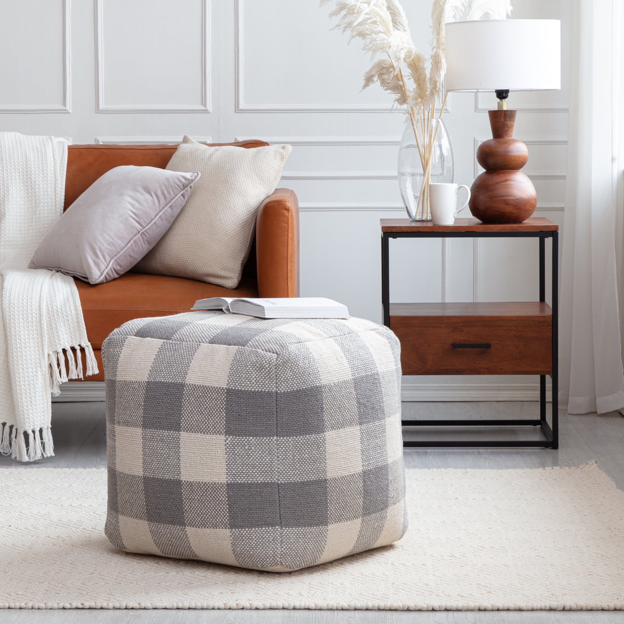 Cloudy Sky 20" x 20" x 20" Ivory & Gray Pouf - Walmart.com