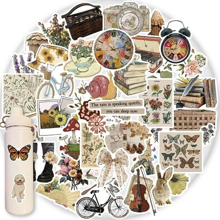 Vintage Stickers 50 Pcs, Aesthetic Waterproof Flower Stickers for ...