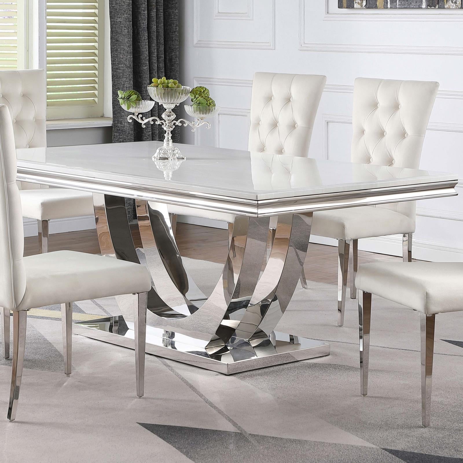 Kerwin Rectangle Faux Marble Top Dining Table White and Chrome ...