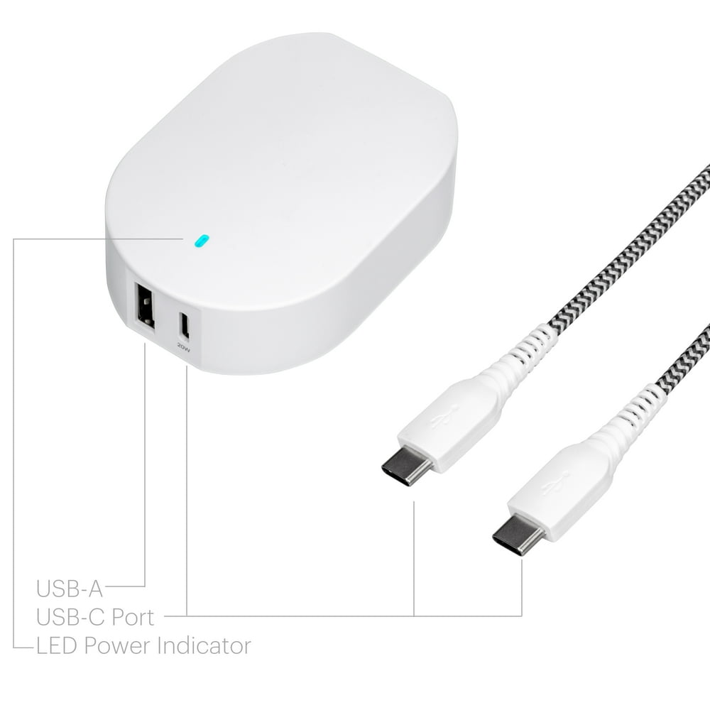 onn. 32W Dual-Port Wall Charging Kit with USB-C Charging Cable, 20W USB ...