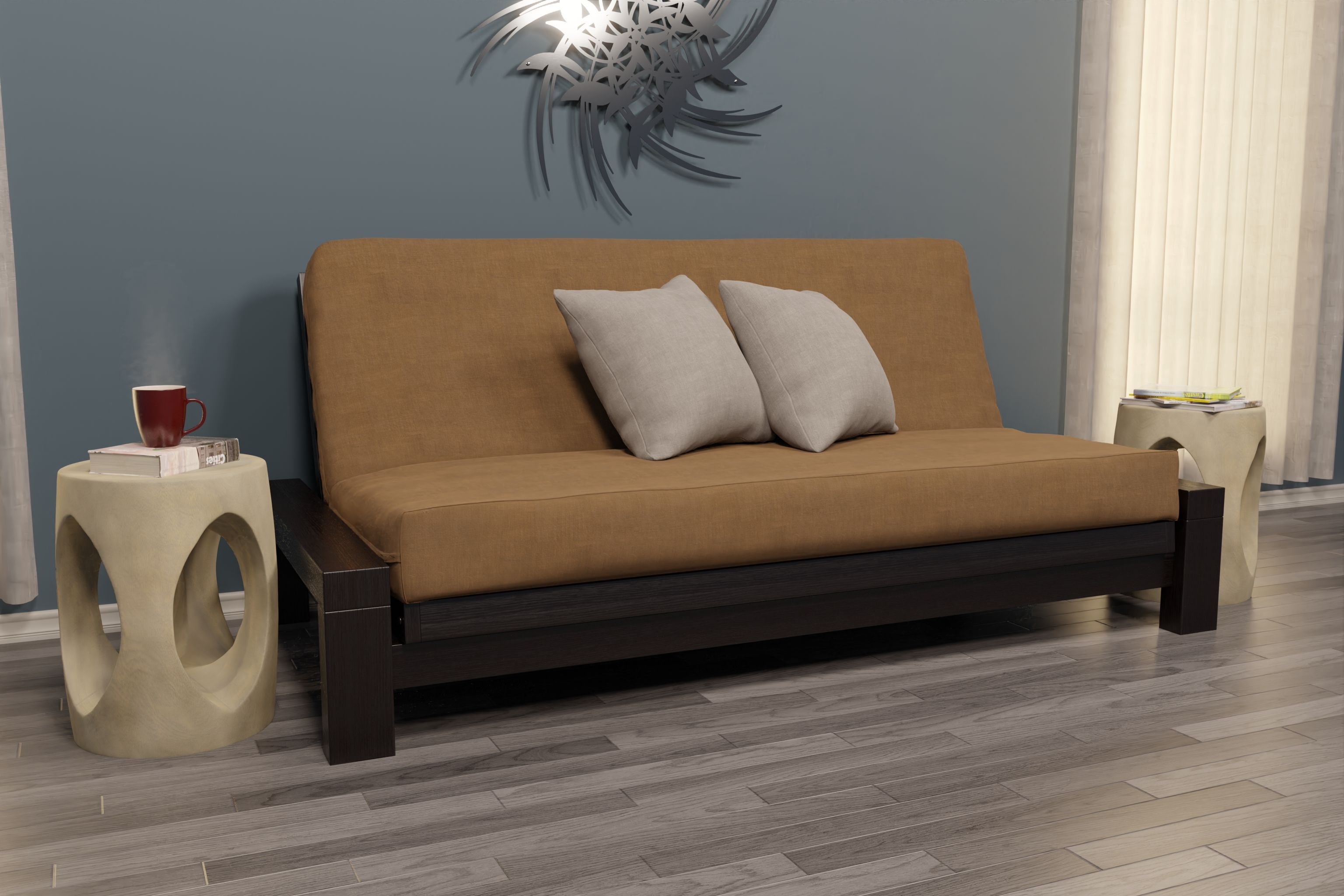 Rockwell Wood Queen Size Futon Package with Merlin Mattress, Cover and ...