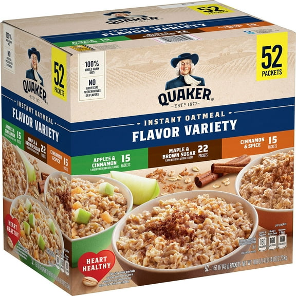 Quaker Instant Oatmeal, Variety Pack, 4 Flavors, Single-Serving Packets ...