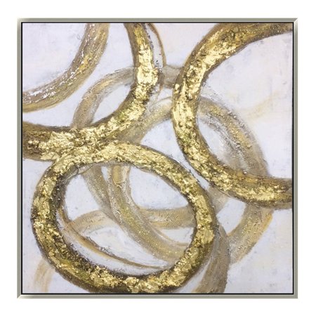 Home Gear 39" Canvas Fabric Hand Painted Framed Rings Artwork in Gold ...