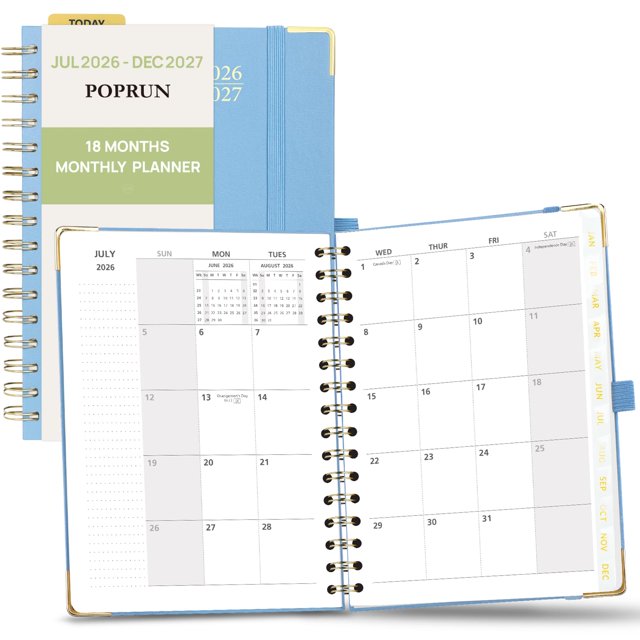 POPRUN Agenda Mensuel 2026-2027 à Couverture Rigide en Spirale (6,25 ...