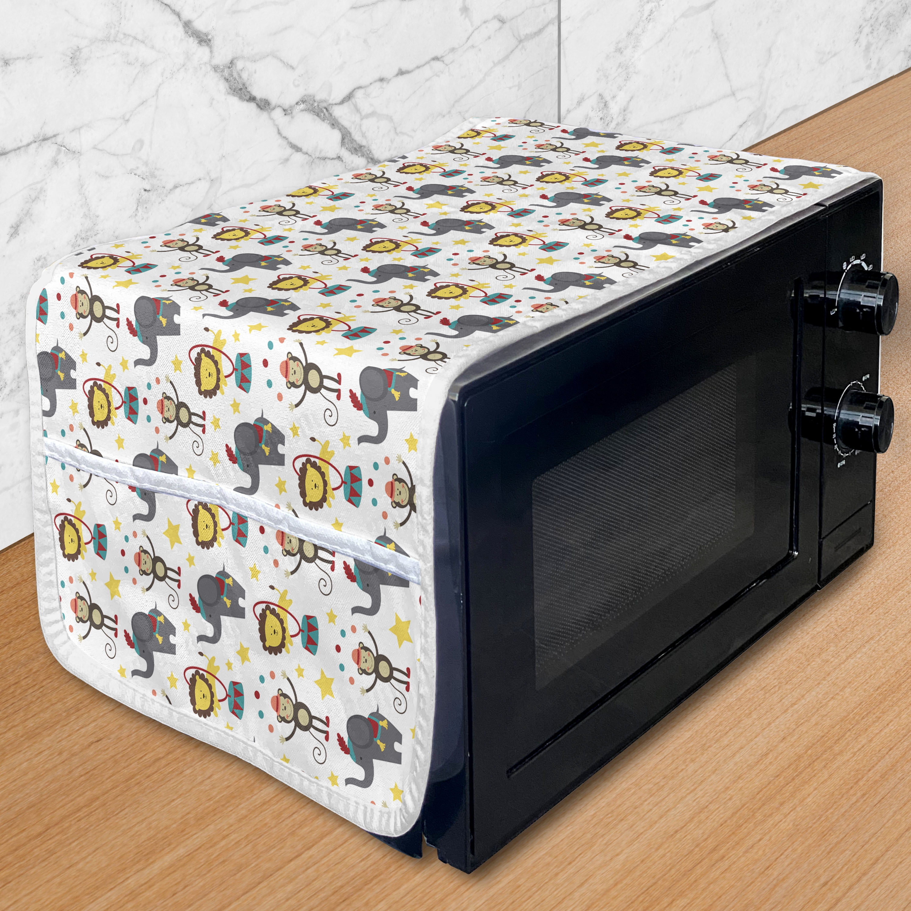 Cartoon Microwave Oven Cover, Happy Circus Lion Monkey Animals Jumping ...