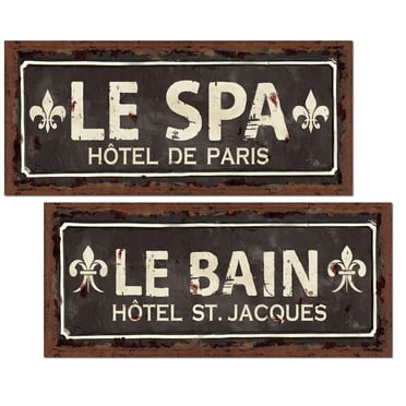 French La Toilette and Le Bain Hotel Bathroom Signs; Two 18x6 Poster ...