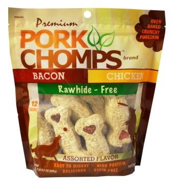Premium Pork Chomps 4" Rawhide-Free Crunchy Bone Variety Pack, 12 Count ...
