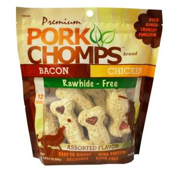 Premium Pork Chomps 4" Rawhide-Free Crunchy Bone Variety Pack, 12 Count ...