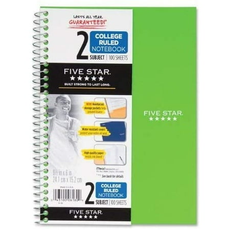 Five Star Spiral Notebook, 2 Subject, 6-Inch X 9.5-Inch, 100 Sheets, 3 ...