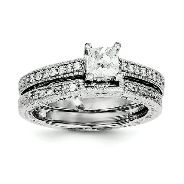 Jewelrypot - Sterling Silver 2-Piece CZ Wedding Ring Set - Walmart.com ...