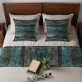Bed Runner for Queen Size Bed, Teal Brown Plank Prints 3 Pcs Bedding ...