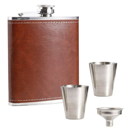 Hip Flasks for Liquor for Men with Leather Cover,8 Oz Flask Set ...