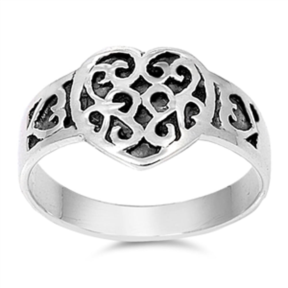 Oxidized Heart Filigree Purity Promise Ring .925 Sterling Silver Band ...