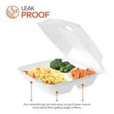 8"x8"x3" White Foam Disposable Clamshell Trays, 3-Compartment Take Out Boxes - 25 Count ...