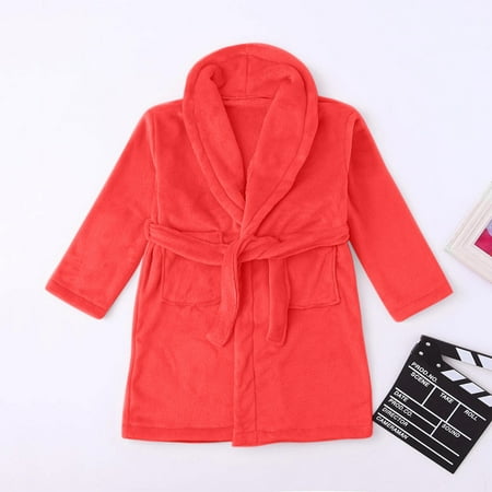 LSLJS Girls Bathrobes Kids Hooded Robes Plush Fleece Pajamas Soft Coral ...